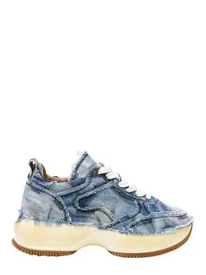 Hogan Frayed Denim Platform Sneakers Blue