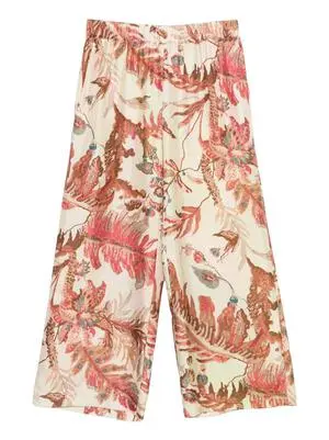 Max Mara Floral-print Silk Trousers - Neutrals