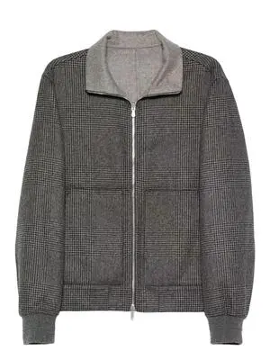 Brunello Cucinelli Check-pattern Zip-up Bomber Jacket - Grey