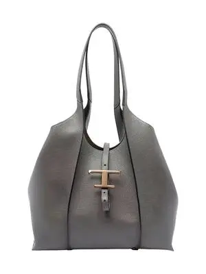 TOD'S T-clasp Leather Tote Bag - Grey