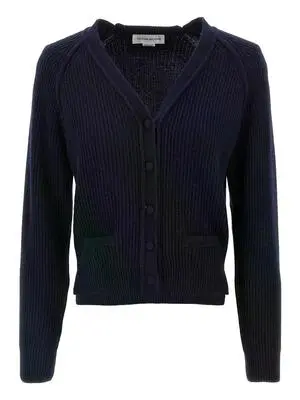 Victoria Beckham Stepped-hem Ribbed Cardigan - Blue