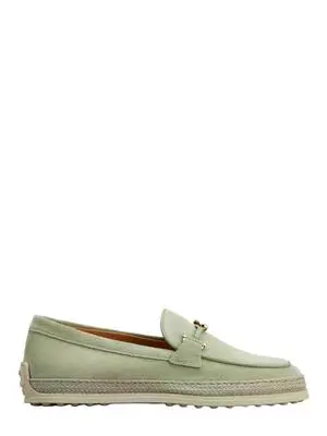 TOD'S Raffia-trimmed Suede Loafers - Green