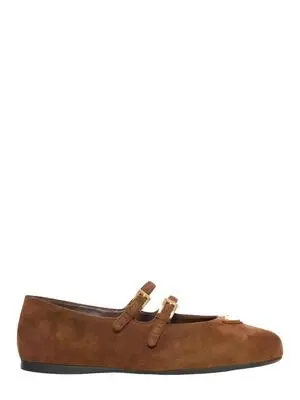 Prada Double-buckle Suede Ballet Flats - Brown