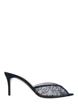 ANDREA WAZEN 75mm Katy Lace-embellished Mules - Blue