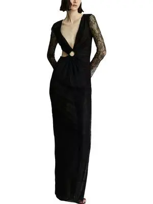 CELESTE Lace Paneled Maxi Evening Dress - Black