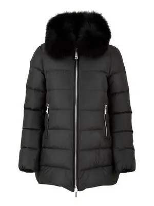 MOORER Quilted Coat With Fox Collar - Black
