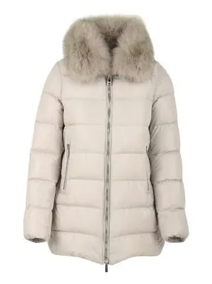 MOORER Quilted Coat With Fox Fur Collar - Ivory