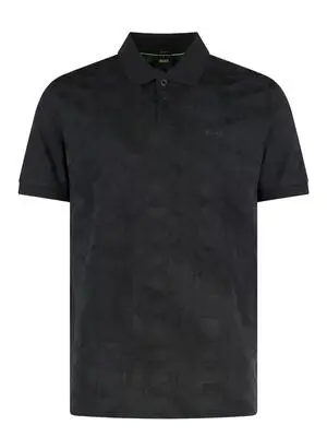BOSS Patterned-jacquard Polo Shirt - Black