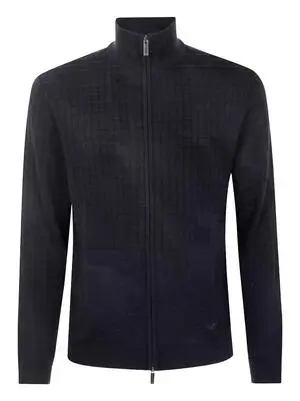 Emporio Armani Grid-pattern Zip-up Cardigan - Black