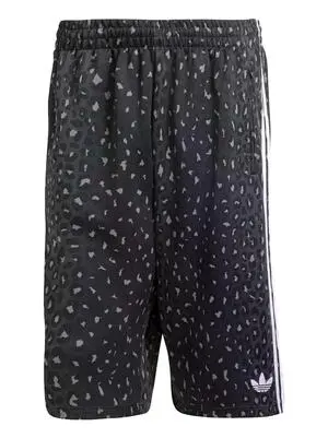 Adidas Leopard-print Striped Track Shorts - Black