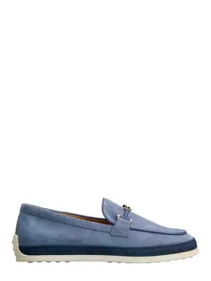 TOD'S Raffia-trimmed Suede Loafers - Blue