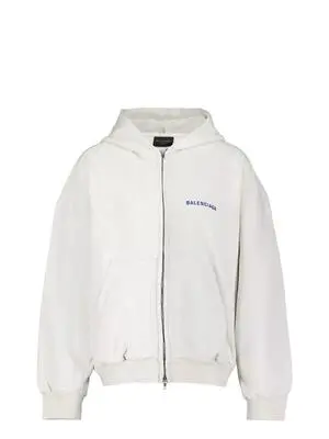 Balenciaga Logo Embroidered Zip-up Hoodie - White