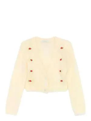 Alessandra Rich Cropped V-neck Cardigan - Yellow