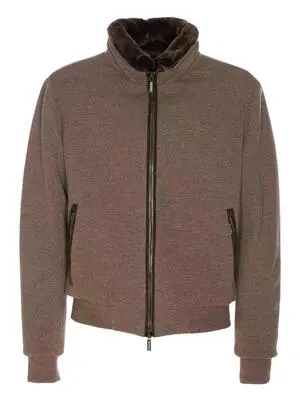 MOORER Shearling-collar Padded Jacket - Brown