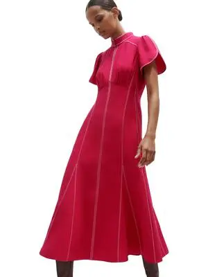 ME+EM Contrast Stitch Midi Dress - Hibiscus Pink