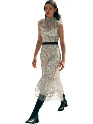 ME+EM Lace Midi Dress With Belt - Cream/black