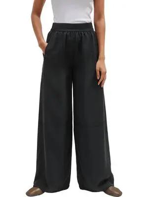 ME+EM Washed Silk Drawstring Wide-leg Trousers - Black