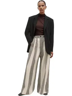 ME+EM Striped Wide-leg Trousers - Ivory/black
