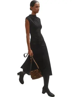 ME+EM Crepe Jersey High Neck Midi Dress - Black