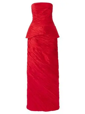 MARMAR HALIM Strapless Plissé-taffeta Gown - Red