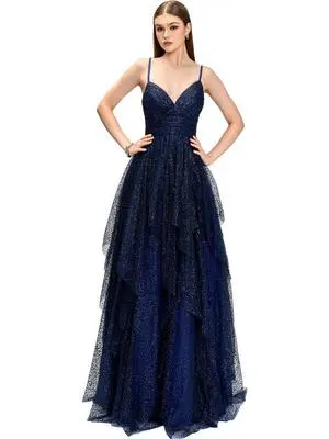 BARIANO Brylee Glitter Ball Gown - Navy