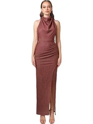BARIANO Allie High Neck Cowl Maxi Gown - Mocha