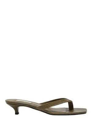 TOTEME 40 Lizard-effect Leather Thong Sandals - Olive