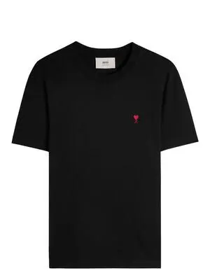 Ami Logo-embroidered Cotton T-shirt - Black