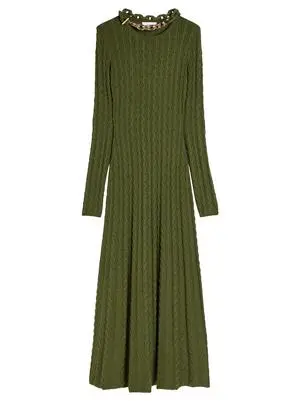 Rabanne Chain-embellished Cable-knit Midi Dress - Khaki