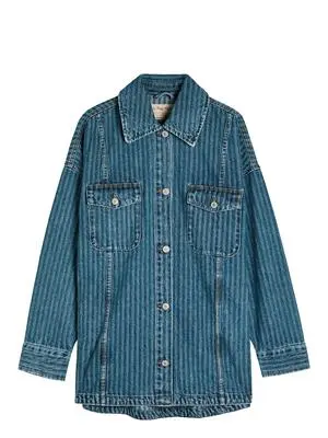 Free People Dunes Striped Denim Jacket - Blue