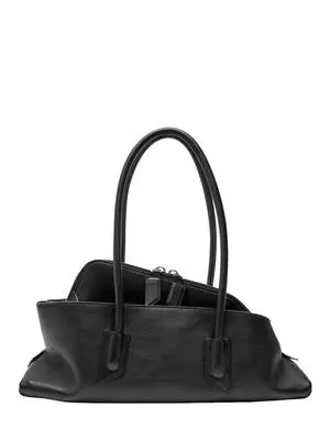 Attico La Passeggiata Small Leather Shoulder Bag Black
