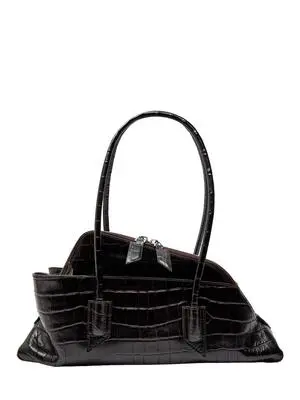 Attico La Passeggiata Small Crocodile-Effect Leather Shoulder Bag Dark Brown