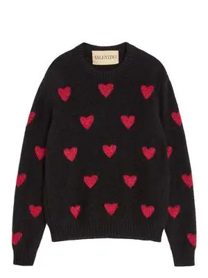Valentino Garavani Mohair And Lurex Jumper With Heart Jacquard - Black/red
