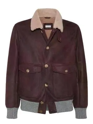 Brunello Cucinelli Shearling-collar Leather Jacket - Purple