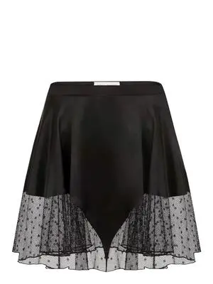 Nina Ricci Satin Lace-trimmed Skirt - Black