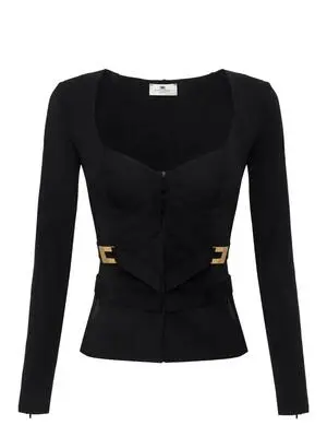 Elisabetta Franchi Corset Detail Long Sleeve Top - Black
