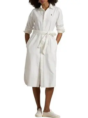 Polo Ralph Lauren Belted Long Sleeve Oxford Shirtdress - White