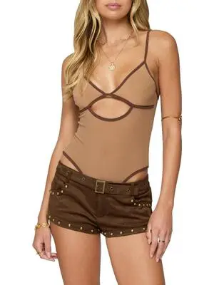 EDIKTED Contrast Sheer Cutout Camisole - Brown