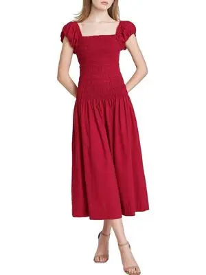 WAYF Smocked Bodice Midi Sundress - Crimson