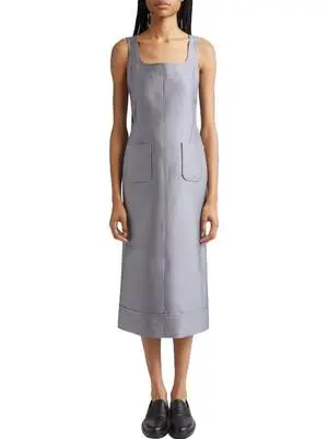 Thom Browne Square Neck Wool & Silk Midi Dress - Medium Grey