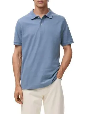 Mango Regular Fit Cotton Piqué Polo - Blue
