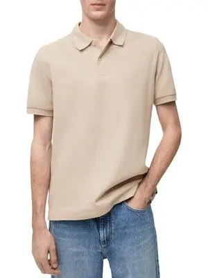Mango Regular Fit Cotton Piqué Polo - Ecru