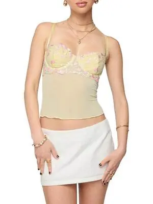 EDIKTED Embroidered Cutout Bustier Camisole - Yellow