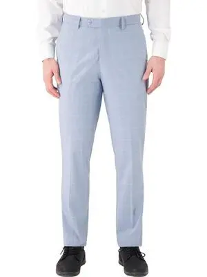 VICTOR EMMANUEL Vince Flat Front Windowpane Check Stretch Dress Pants - Light Blue