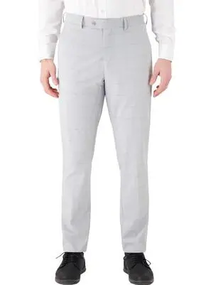 VICTOR EMMANUEL Vince Flat Front Windowpane Check Stretch Dress Pants - Light Grey