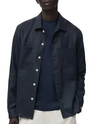 Mango Lightweight Linen Overshirt - Navy