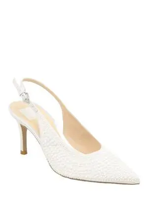 Dolce Vita Elasi Pearl Embellished Slingback Pumps - True White Satin