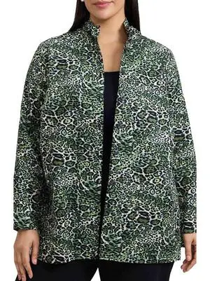 Foxcroft Carolina Leopard Print Button-up Shirt - Basil Green/ Multi
