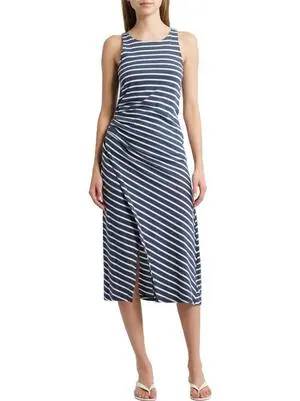 Rails Stripe Sleeveless Cotton Knit Midi Dress - Nautical Stripe
