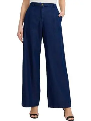 Foxcroft Blaire Wide Leg Denim Pants Dark Wash